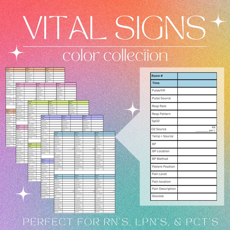Vital Sign Log | Multicolored Vital Sign Sheet | Vital Sign Report ...