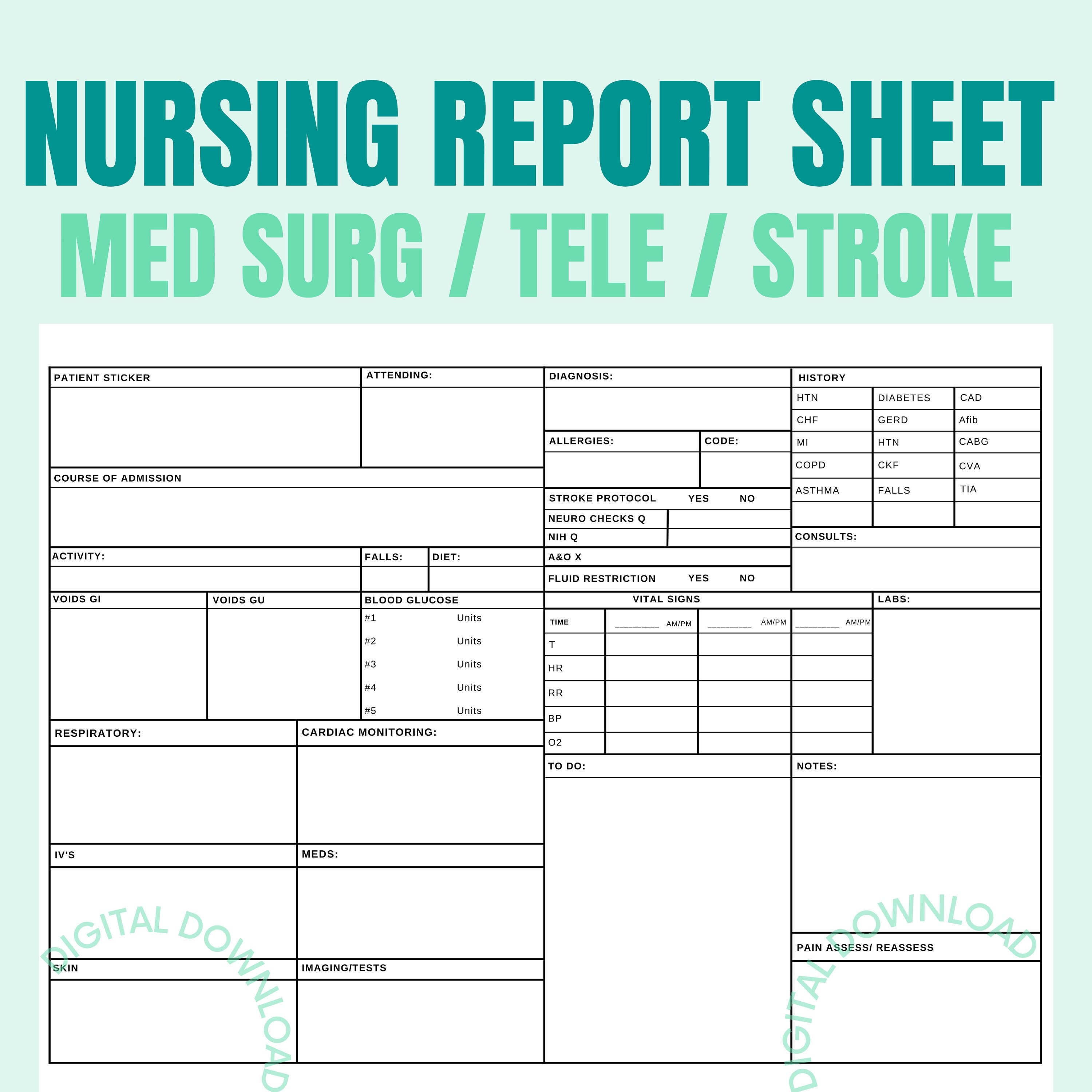 Nursing Report Sheet, Med Surg Report Sheet, Stroke/tele Report Sheet ... Nursing Report Sheet, Med Surg Report Sheet, Stroke/tele Report Sheet ...