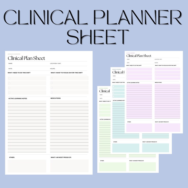 Clinical Planner Sheet | Nursing Template | ICU/OB/MEDSURG Clinical ...