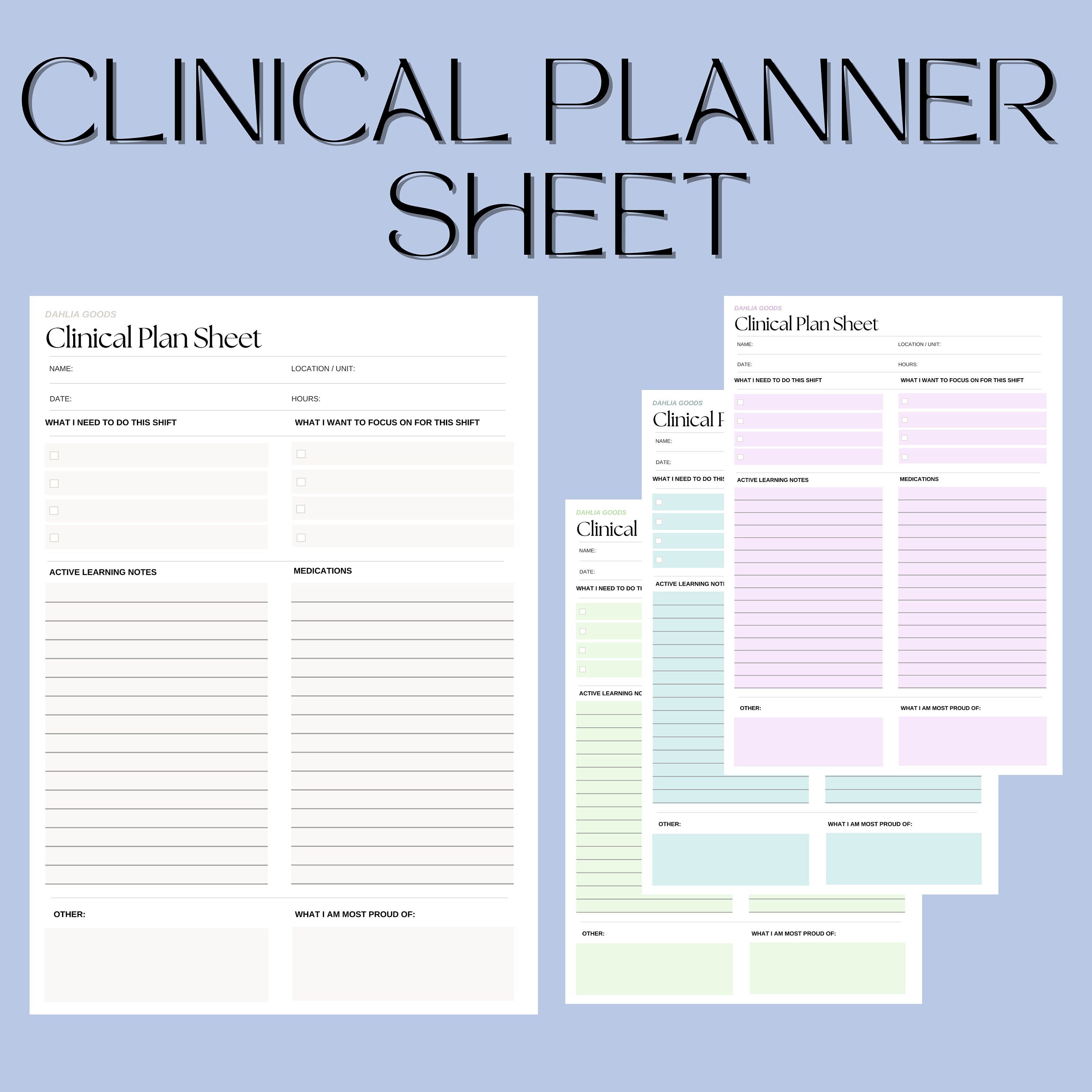 Clinical Planner Sheet | Nursing Template | ICU/OB/MEDSURG Clinical ...