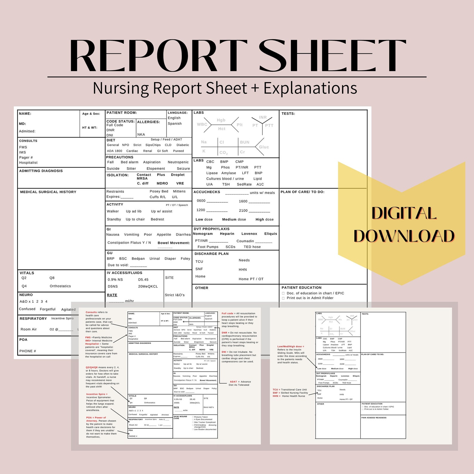 Nurse Report Sheet | RN Report Sheet | Student Nurse | Med Surg Report ...