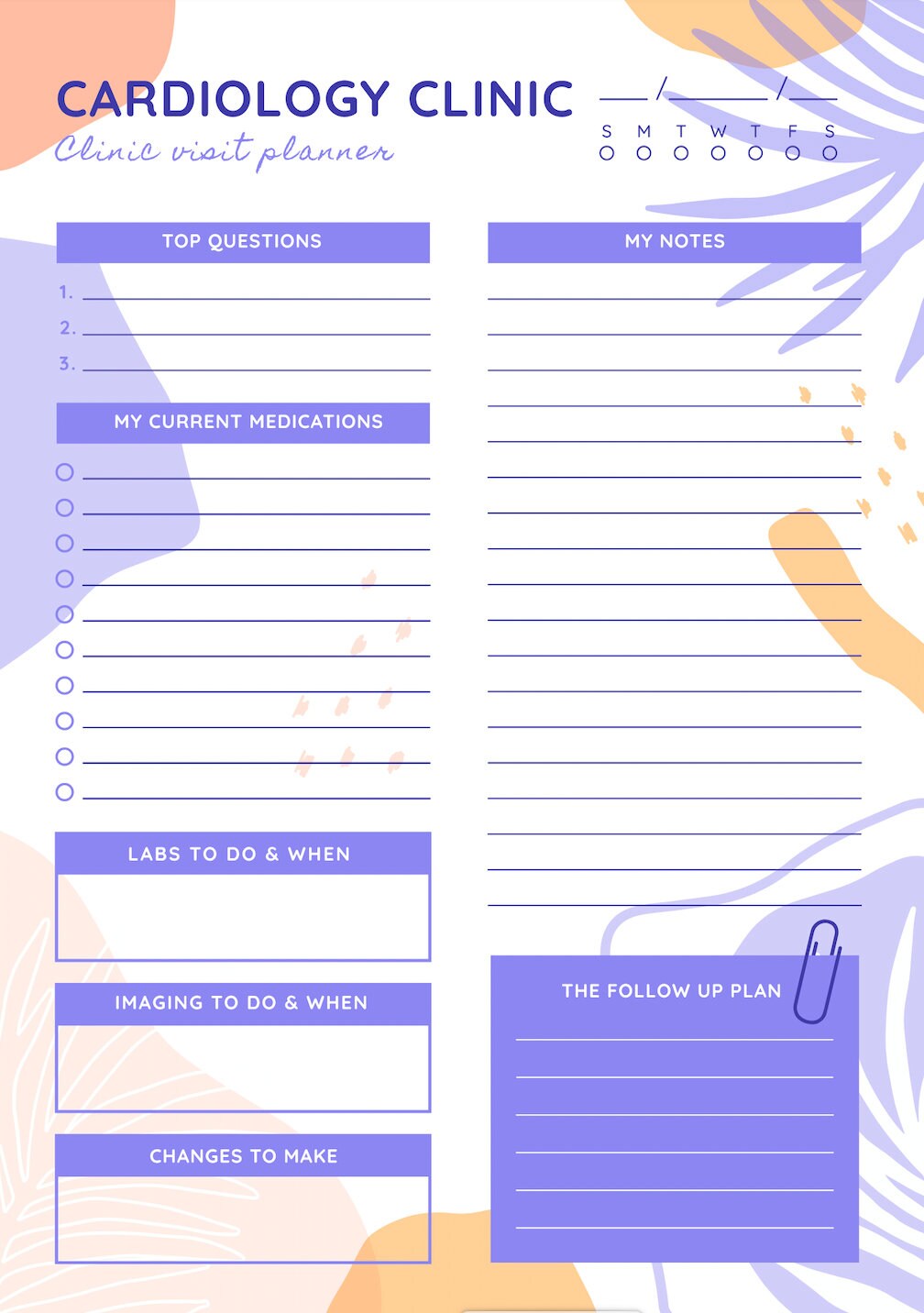 To Do List Pages, Clinic Visit Organizer- Cardiology, Nephrology ...