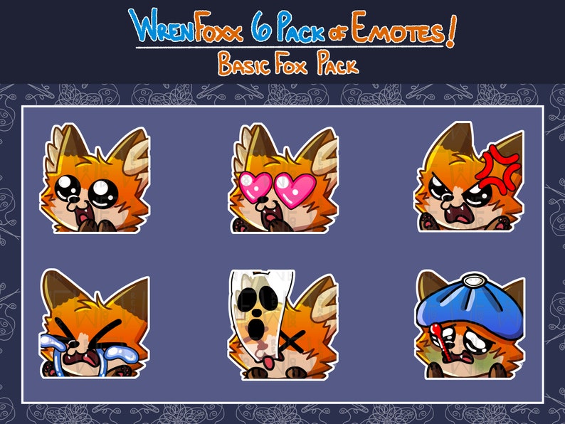 Twitch Emotes - 6 Cute Fox Emotes for Twitch and Discord - Basic Pack ...