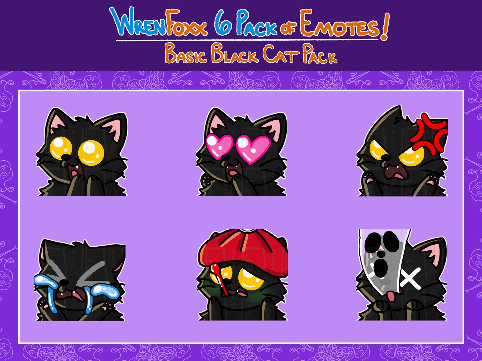 Twitch Emotes - 6 Cute Black Cat Emotes for Twitch and Discord - Basic ...
