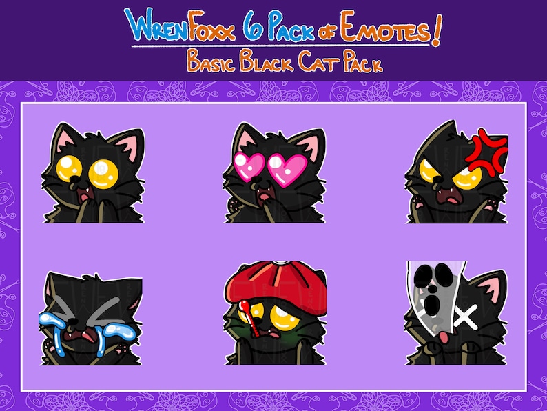 Twitch Emotes - 6 Cute Black Cat Emotes for Twitch and Discord - Basic ...