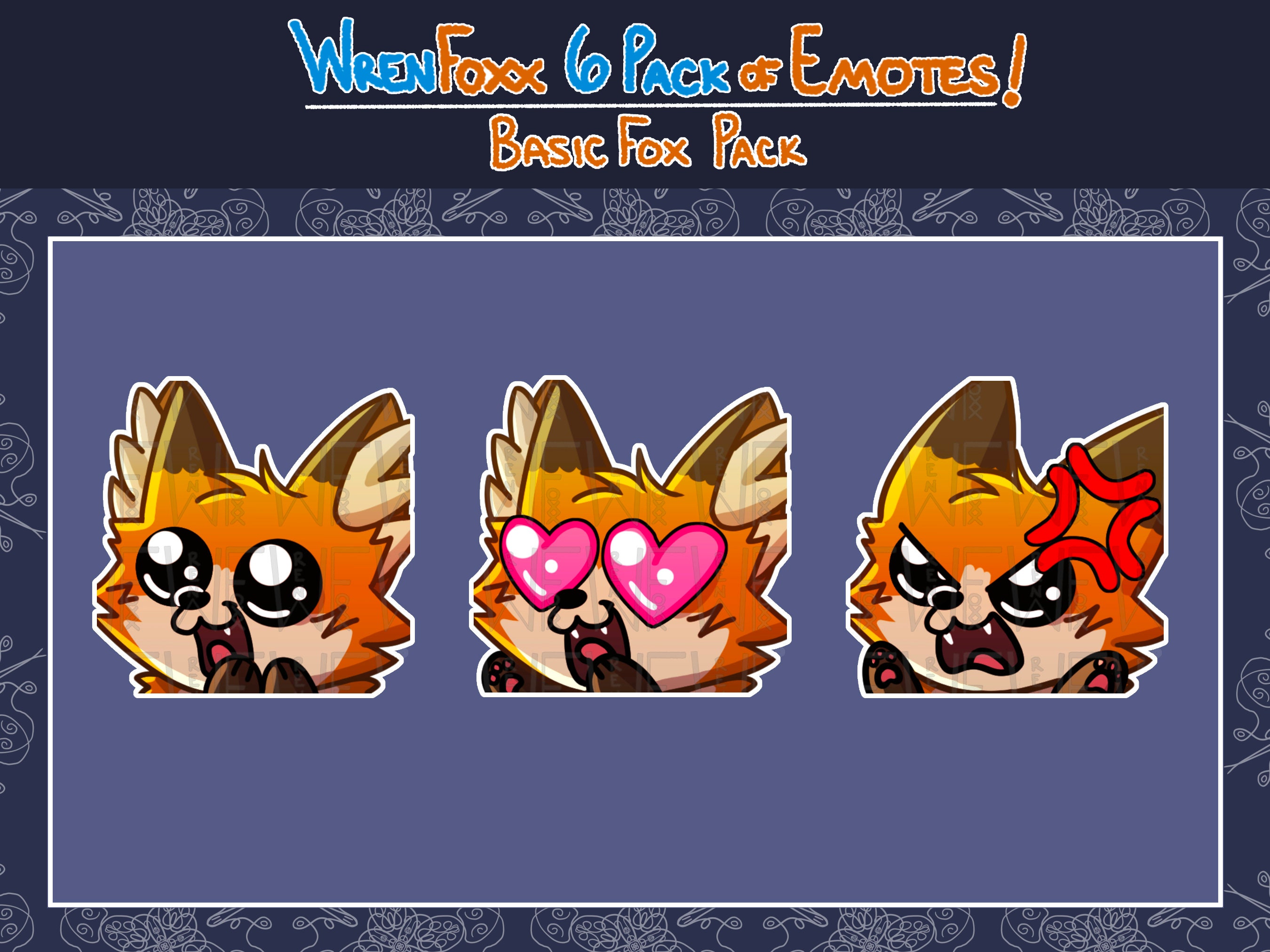 Twitch Emotes - 6 Cute Fox Emotes for Twitch and Discord - Basic Pack ...