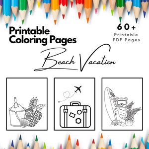Beach Vacation Printable Coloring Pages, Coloring Book - Etsy