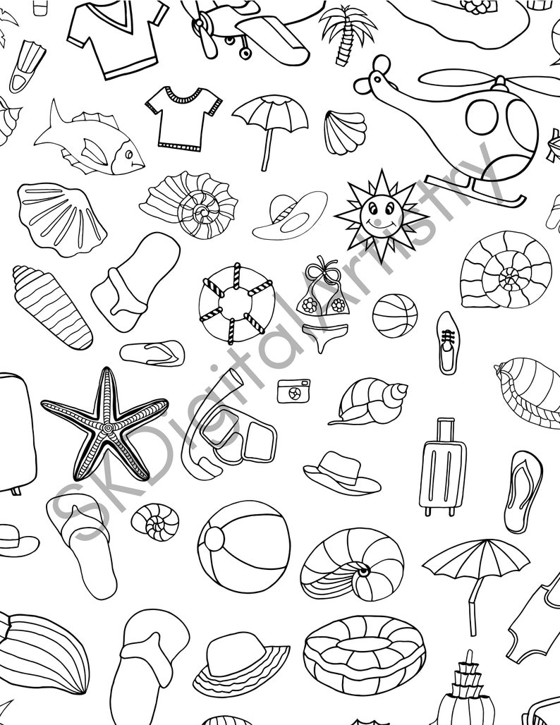 Beach Vacation Printable Coloring Pages, Coloring Book - Etsy