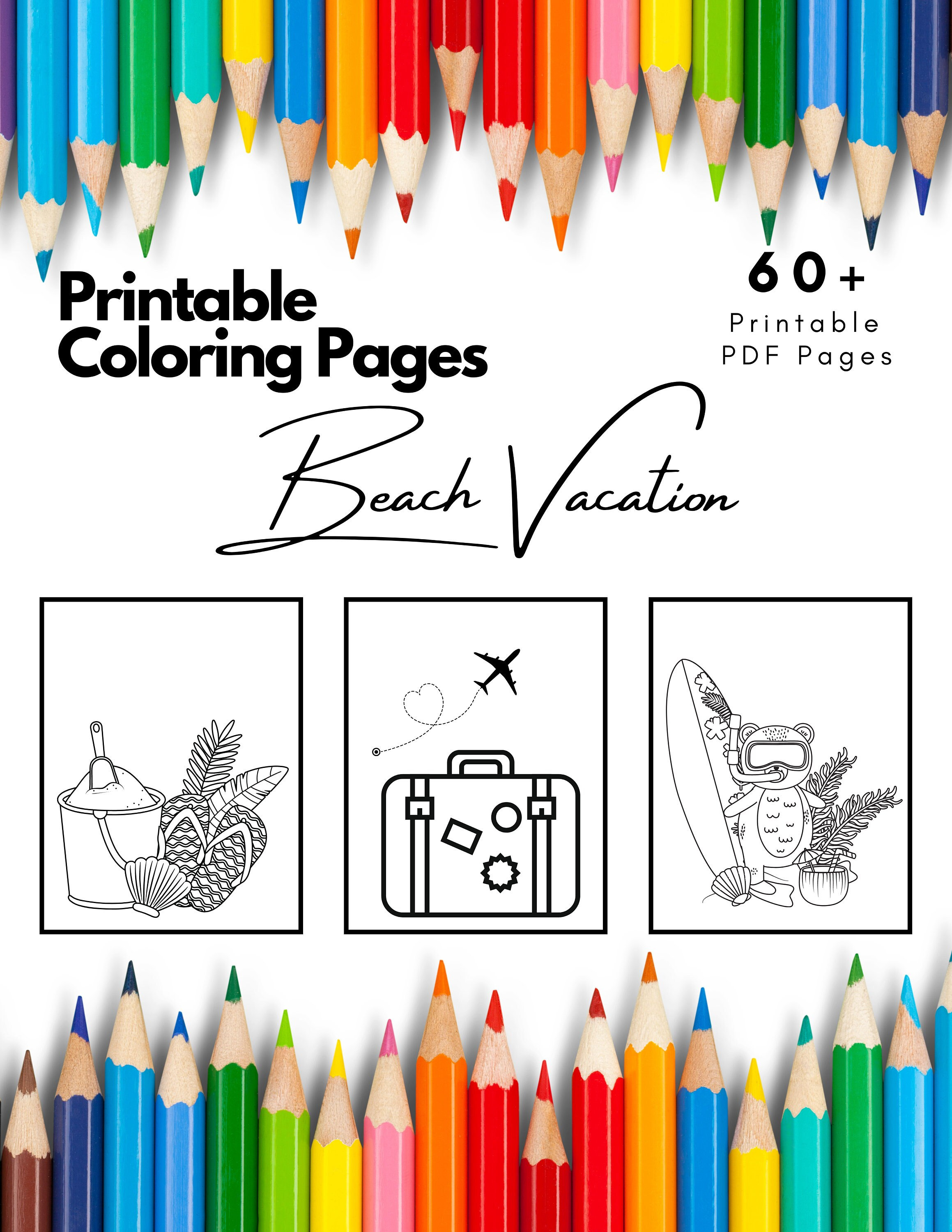 Beach Vacation Printable Coloring Pages, Coloring Book - Etsy