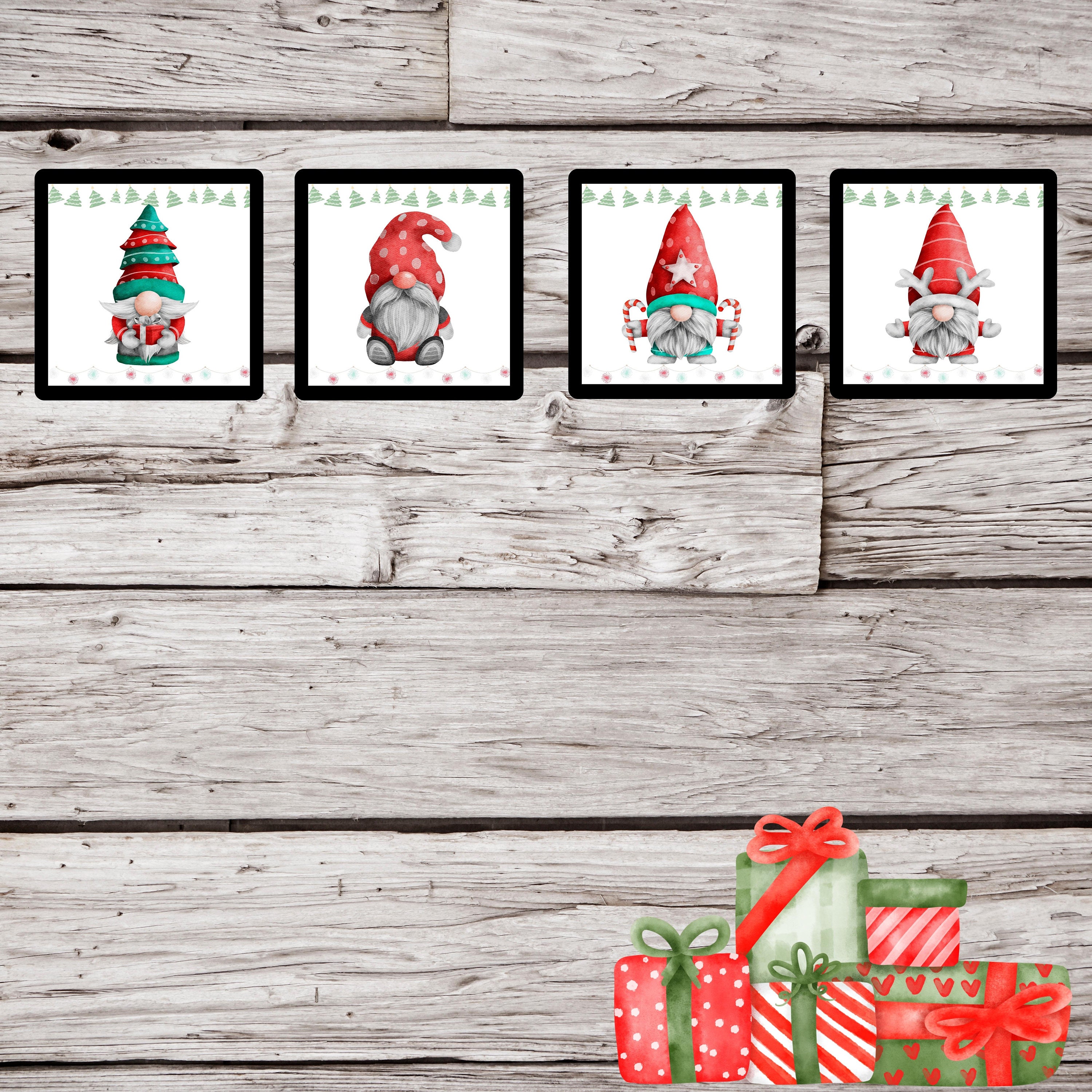 Christmas Gnome Wall Decor, Printable Set of Four - Etsy