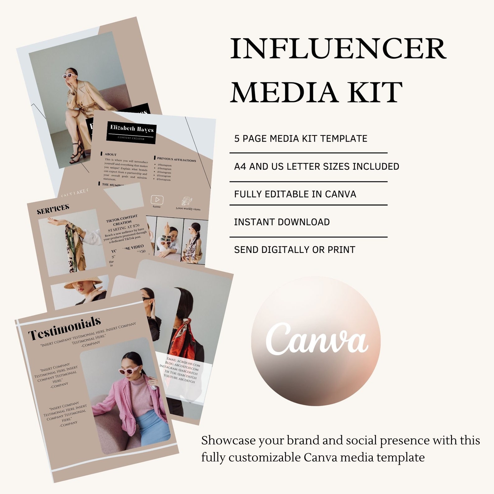 Influencer Media Kit | 5 Page Media Kit | Rate Sheet for Bloggers ...