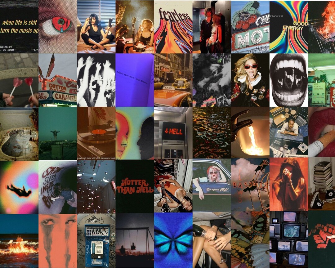 75 Pieces Retro Grunge | Wall Collage | Academia Decor | Wall Collage ...