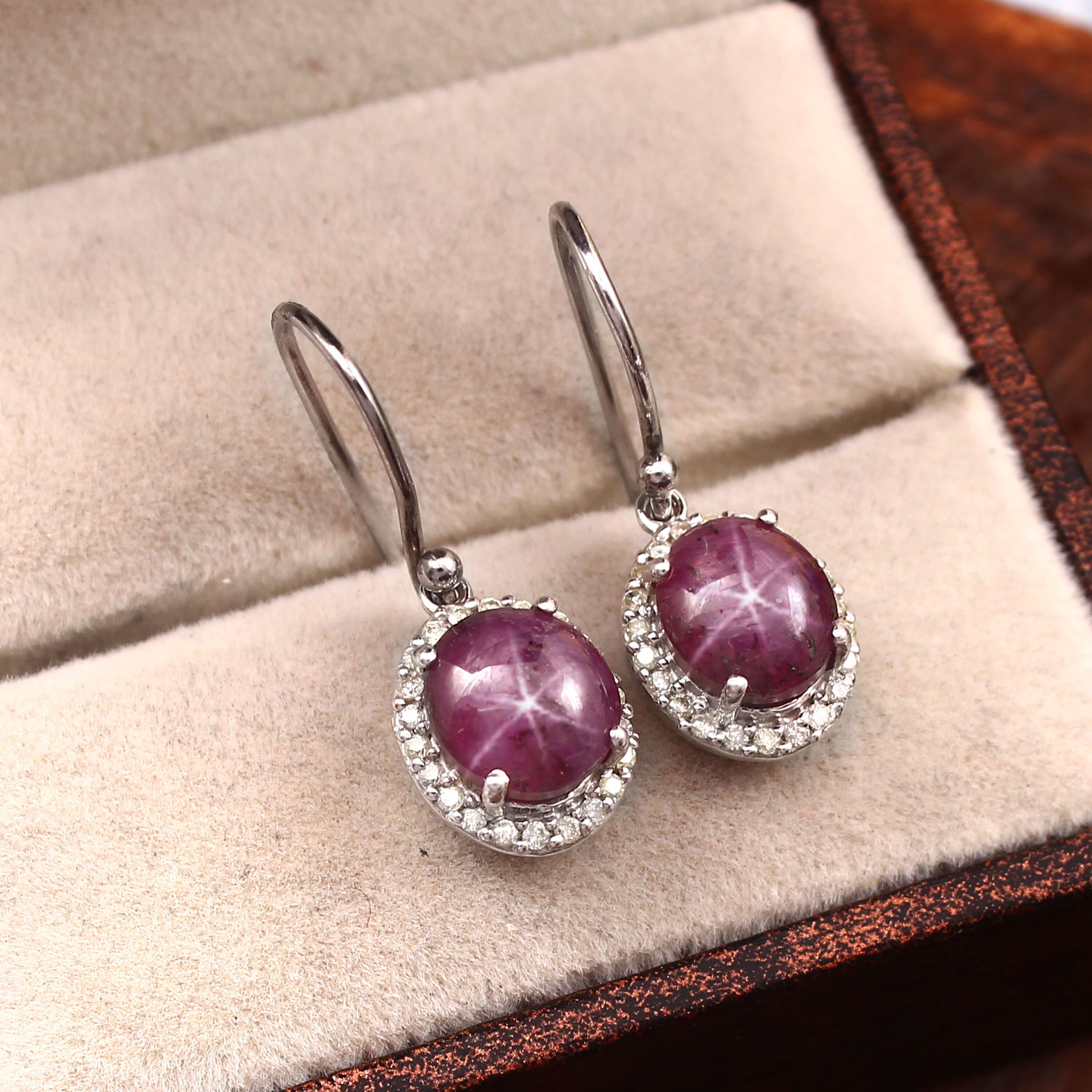 Natural Star Ruby Earrings With Diamonds Genuine Ruby - Etsy UK