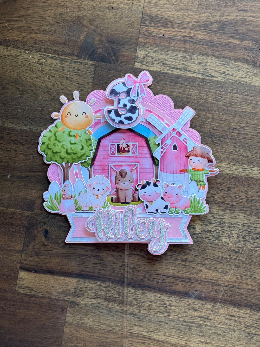 Pink Farm Cake Topper - Farm Theme Birthday - Farm Cake - Boy & Girl ...