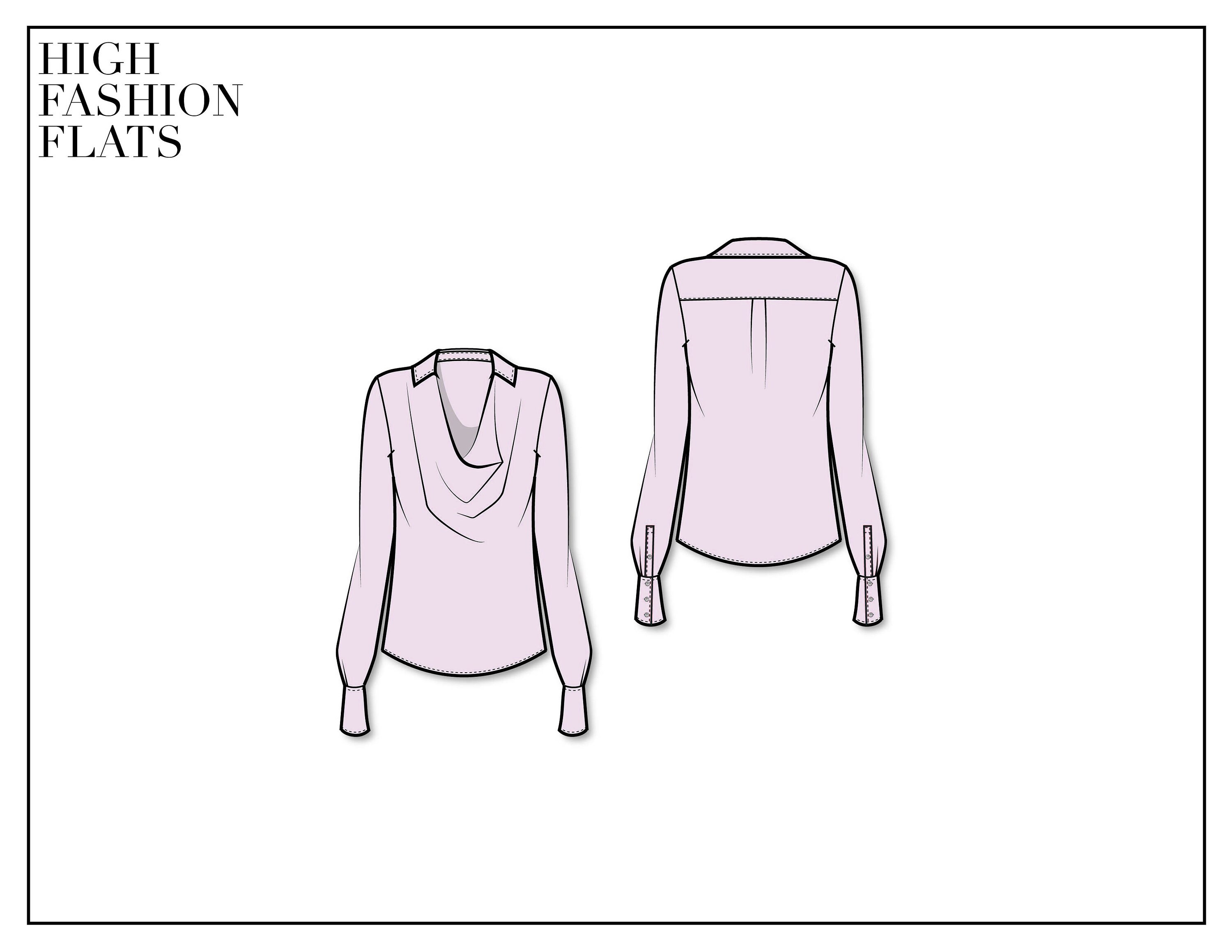 Women's Blouse / Cowl Front Blouse / Cowl Neck Blouse / Flat Sketches ...