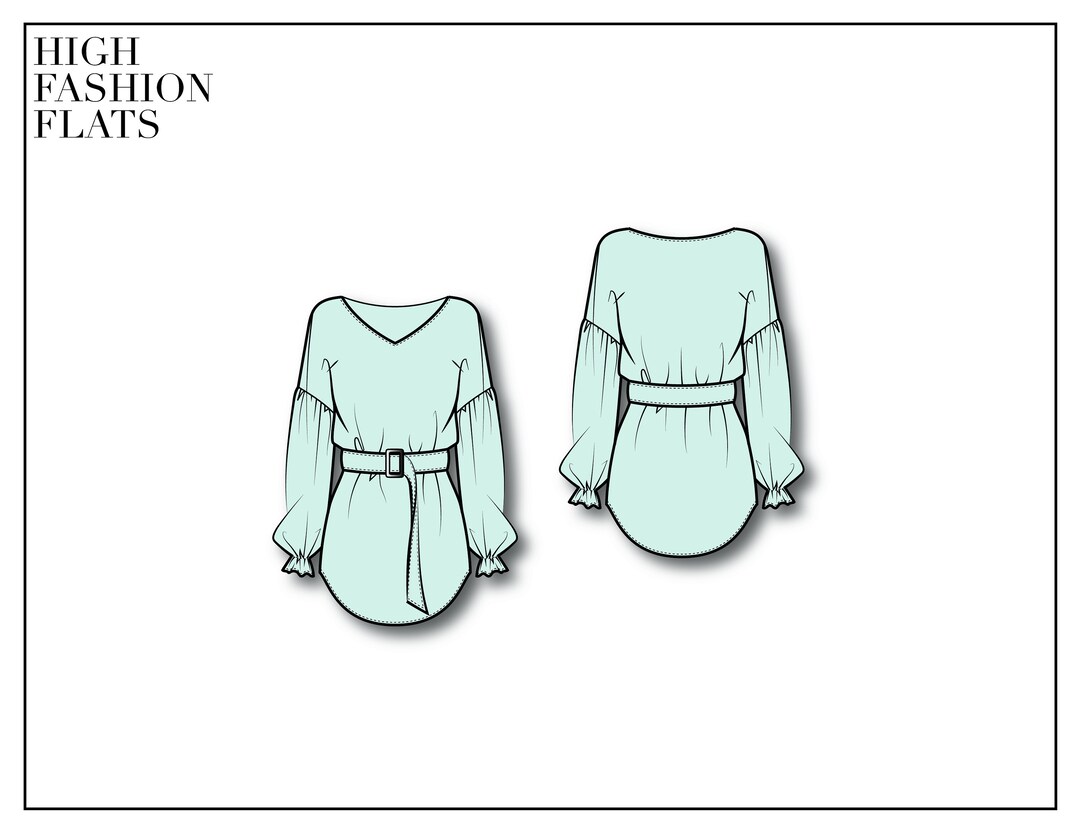 Women's Belted Tunic / Flat Sketches / Technical Drawings / Fashion ...