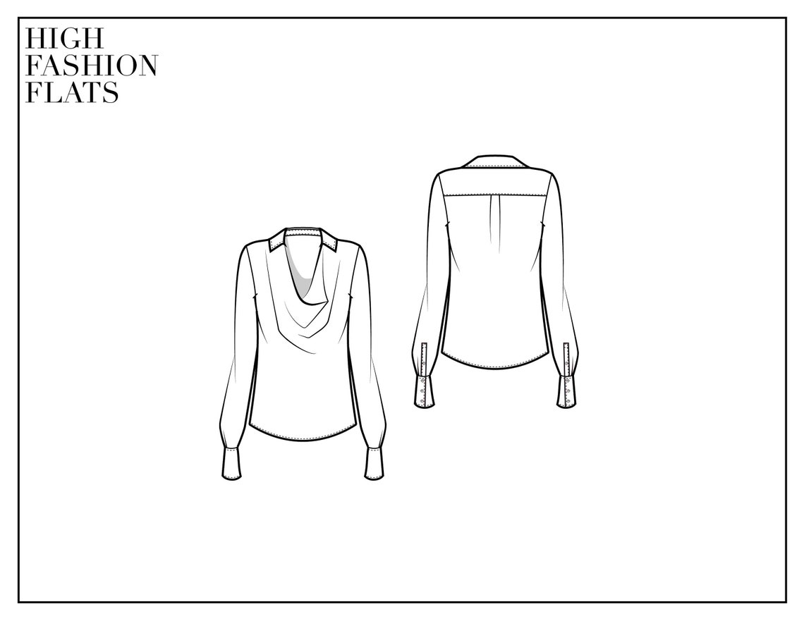Women's Blouse / Cowl Front Blouse / Cowl Neck Blouse / Flat Sketches ...