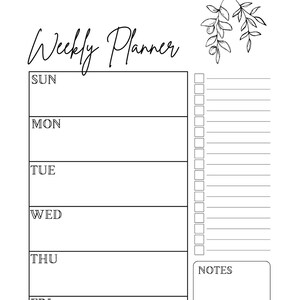 Printable Minimalist Botanical Weekly Planner No Accent Color - Etsy