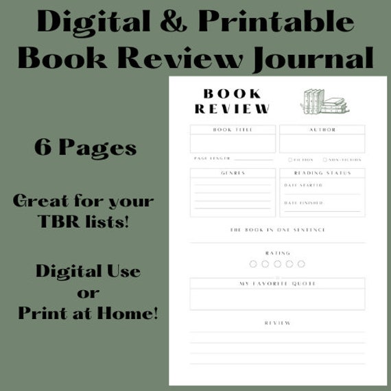 Digital & Printable Book Journal Reading Journal Reading - Etsy