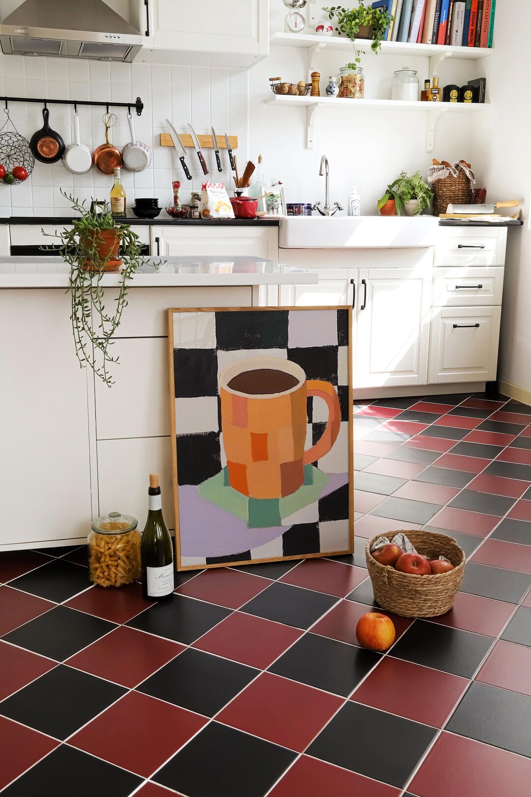 Retro Orange Mug Still Life Art Print - Modern Color Block Painting ...