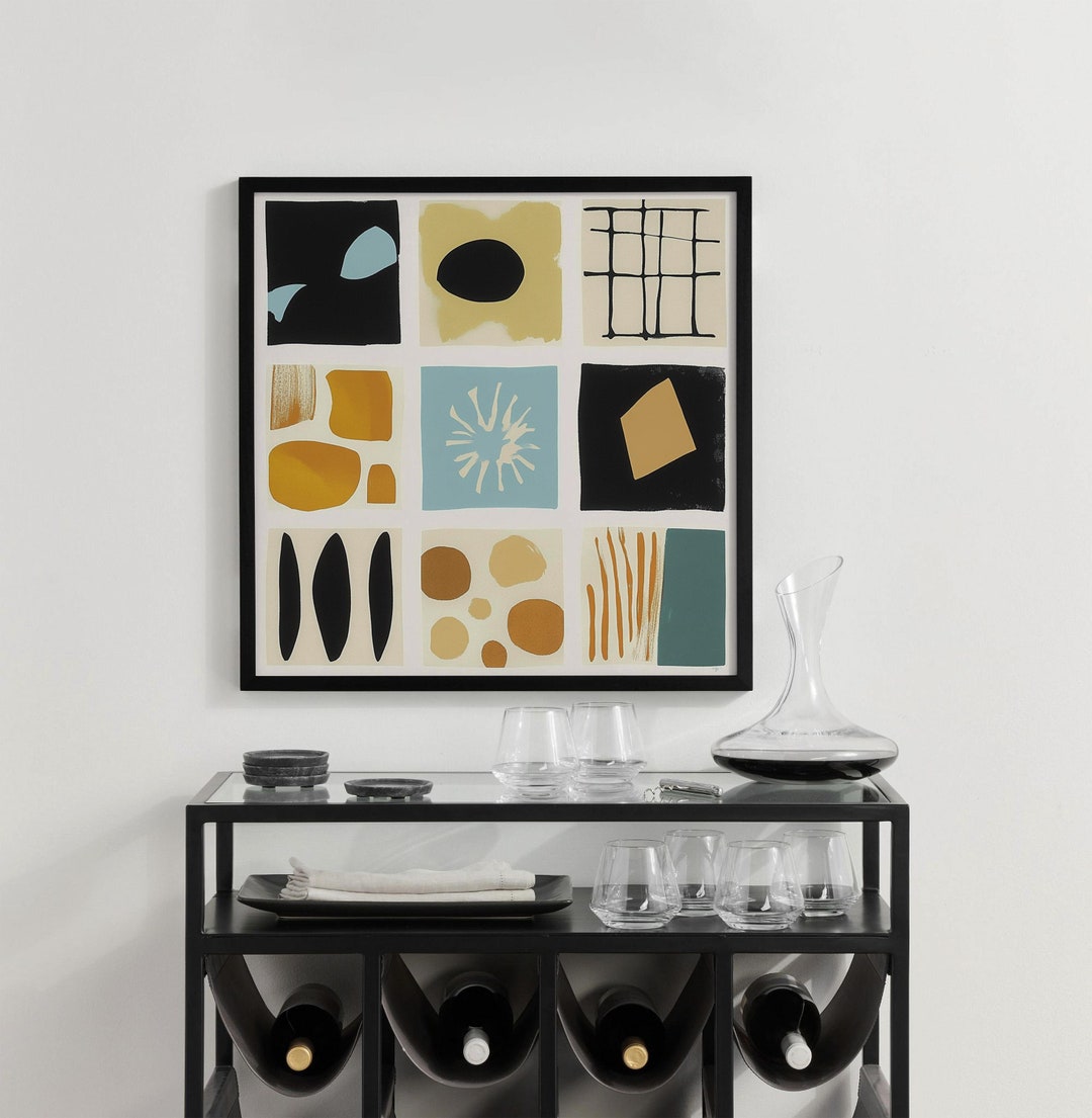 Modern Geometric Square Wall Art, Abstract Framed Print, Organic Shapes ...