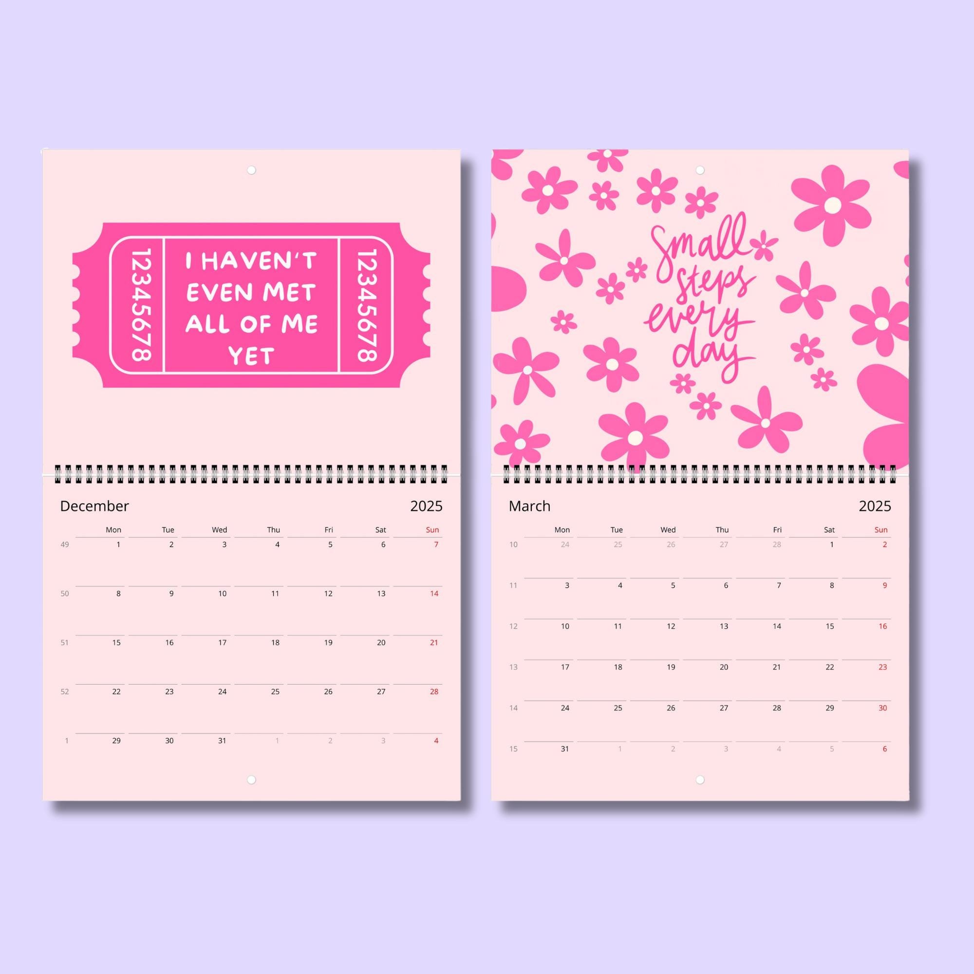 2025 Pink Calendar Pastel Wall Decor Preppy Pink Dorm Aesthetic Planner ...