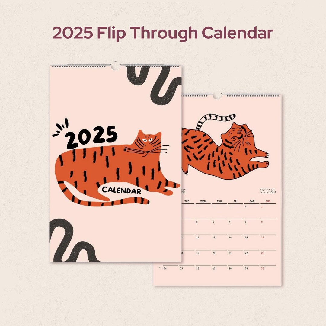 2025 Flip-through Calendar Playful Whimsical Tiger 12 Month Fillable ...
