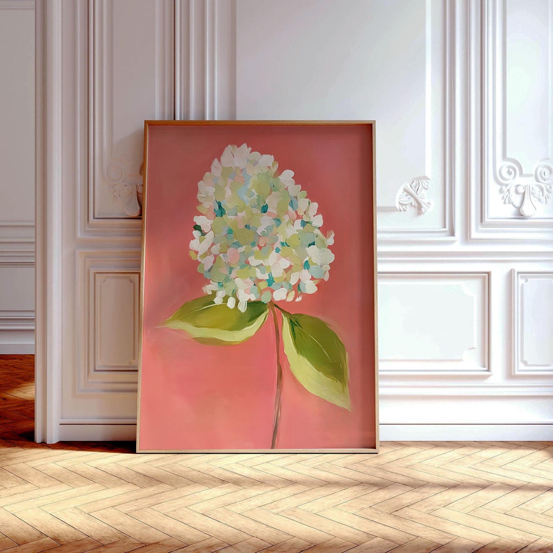 Coral Hydrangea Wall Art Print: Scandinavian Floral Decor - Etsy