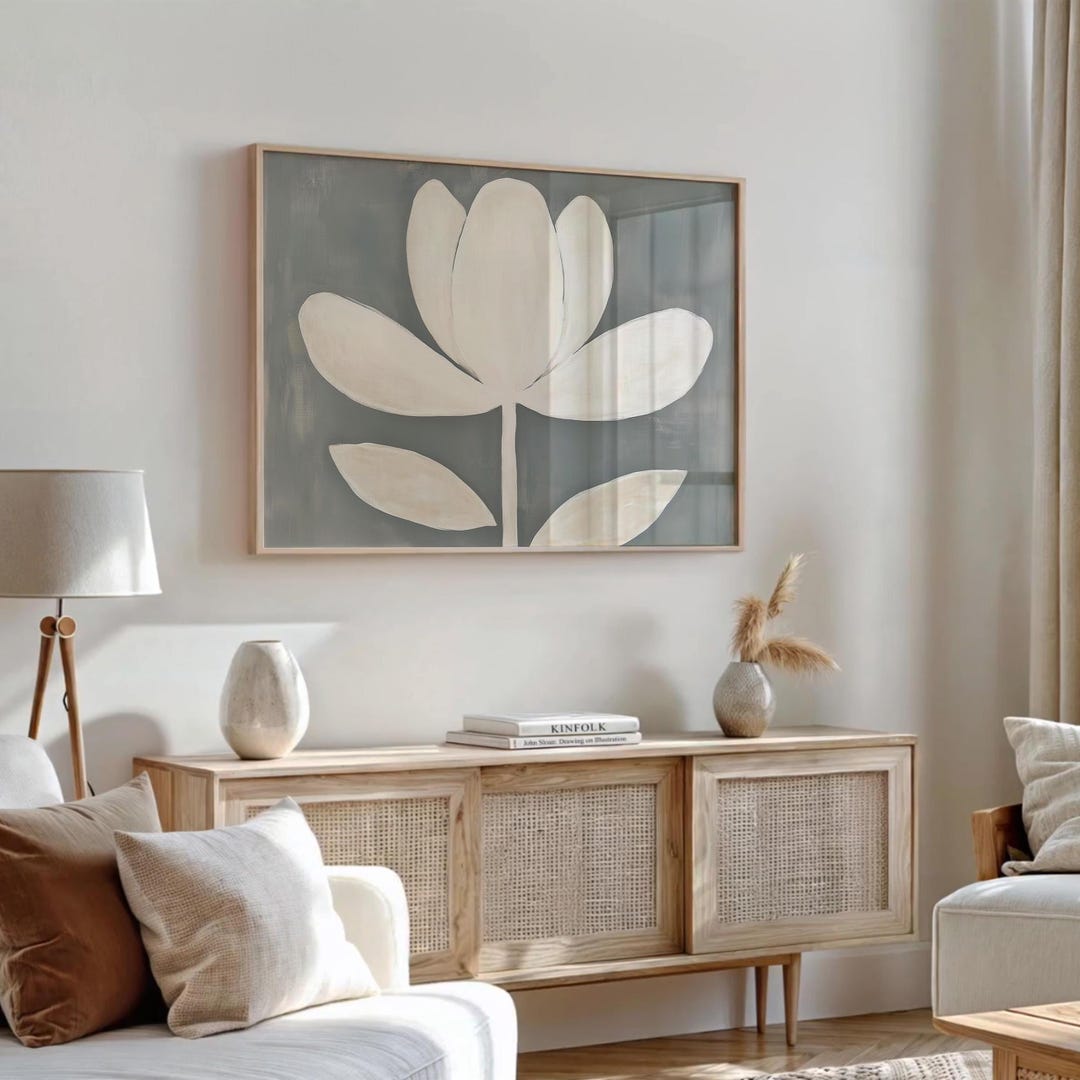 Abstract Floral Wall Art: Minimalist Botanical Painting, Earthy Home ...