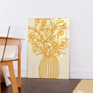 Yellow Floral Line Art Print: Modern Botanical Wall Decor - Etsy