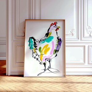 Colorful Abstract Chicken Art Print, Modern Whimsical Farm Animal ...