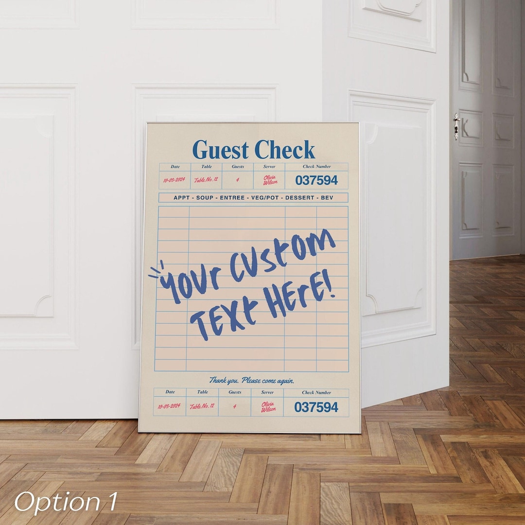 Customize Guest Check Print, Aesthetic Typographic Preppy Posters ...