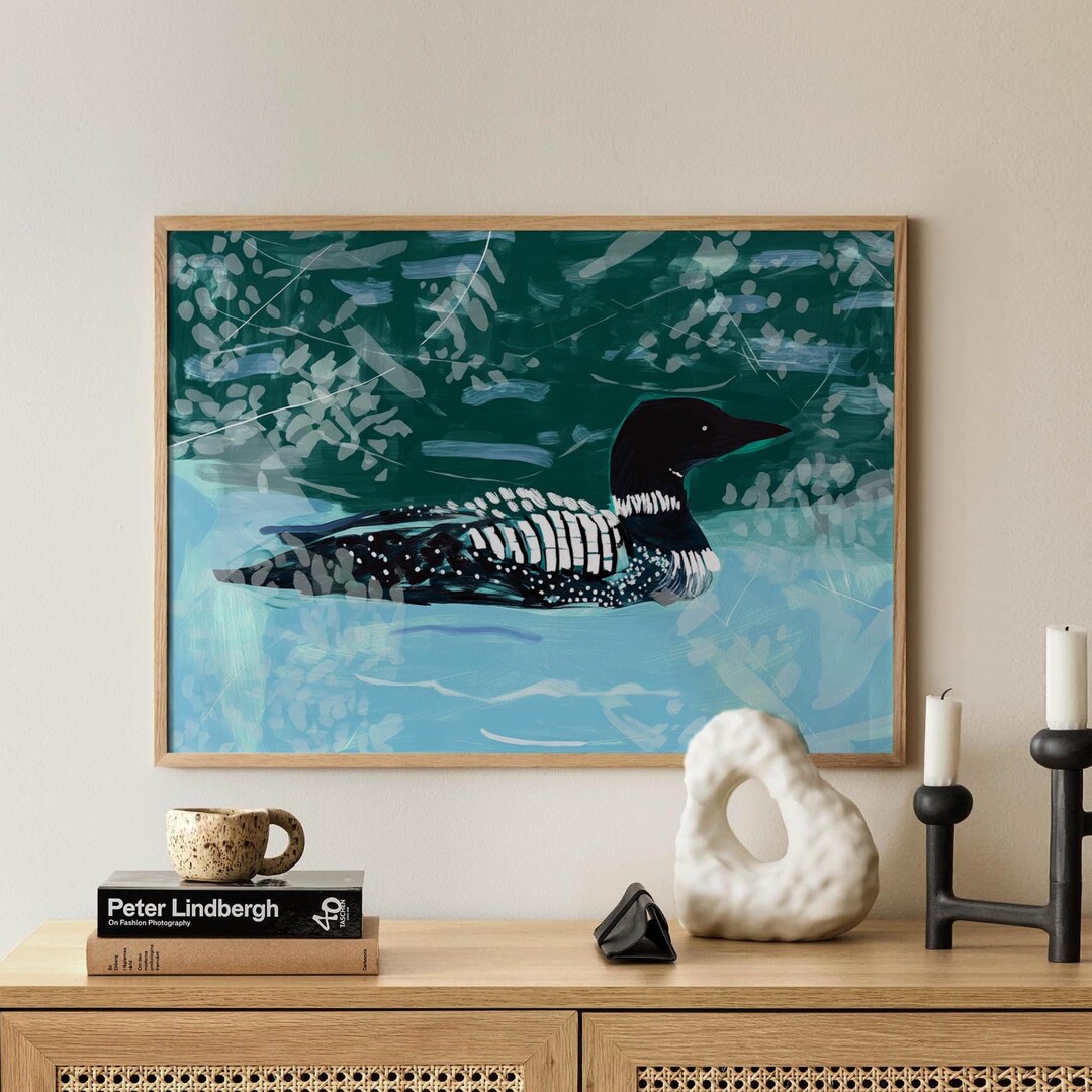 Loon Art Print: Modern Rustic Bird Painting, Lake House Decor - Etsy