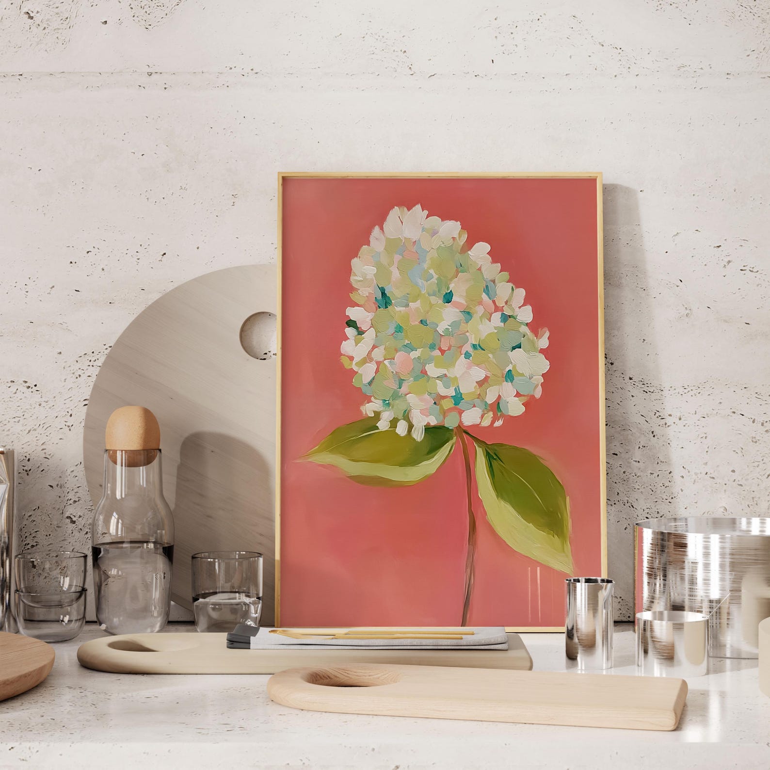 Coral Pink Hydrangea Print: Modern Botanical Wall Art - Etsy