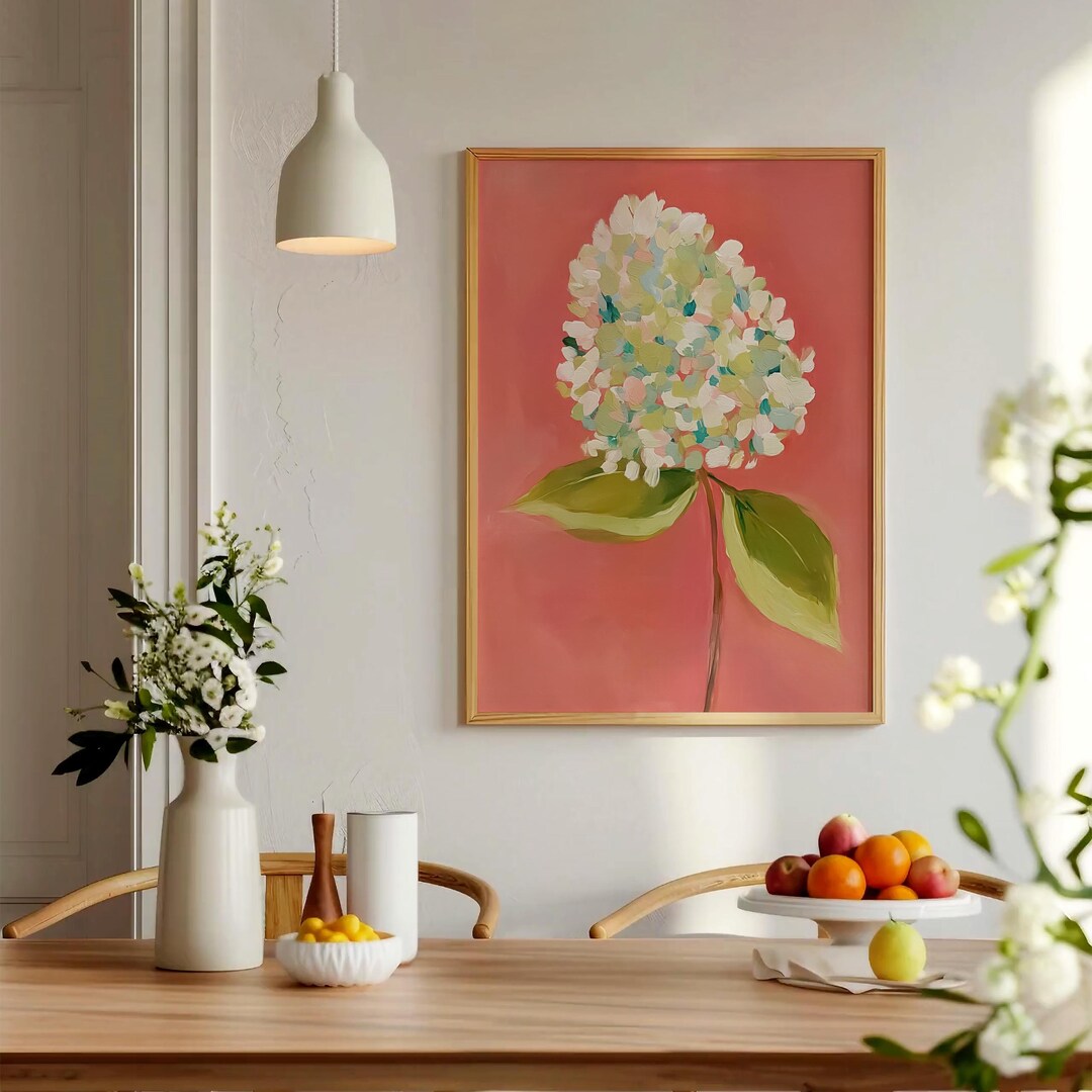 Coral Pink Hydrangea Print: Modern Botanical Wall Art - Etsy