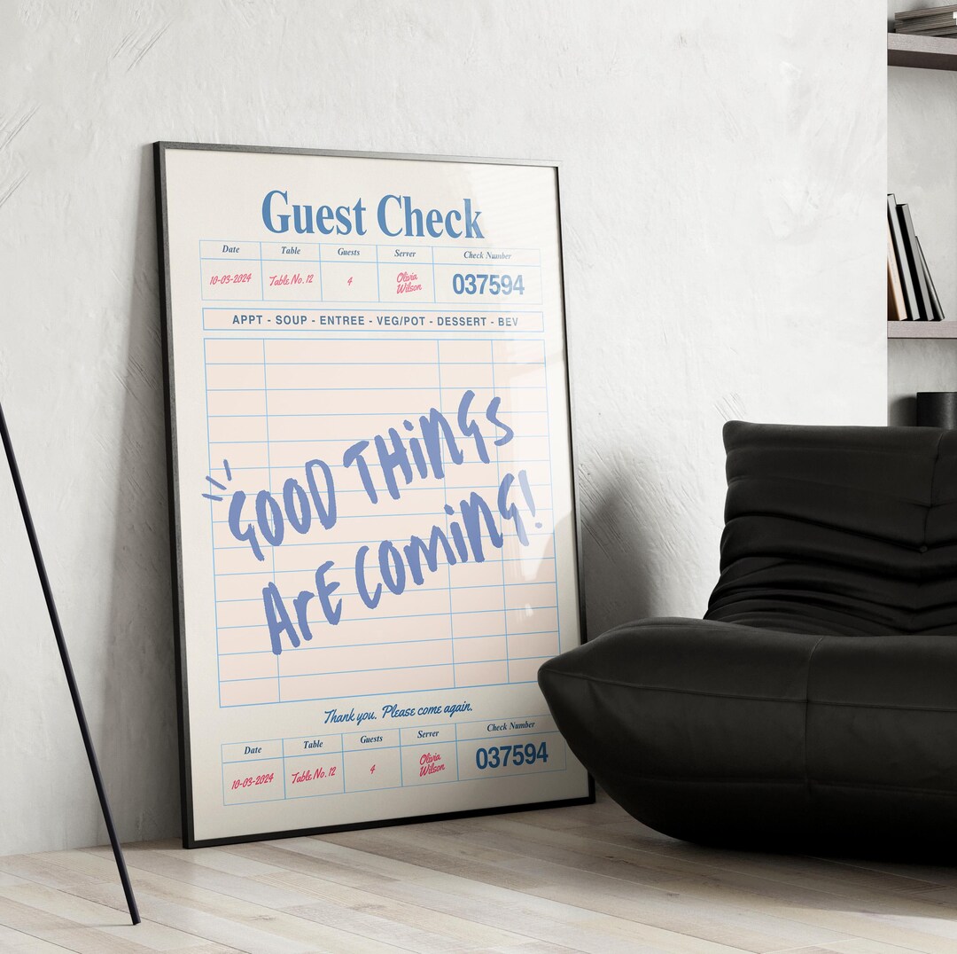 Customize Guest Check Print, Aesthetic Typographic Preppy Posters ...