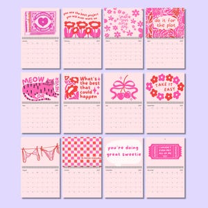 2025 Pink Pastel Wall Calendar, Coquette Preppy Decor, Cute Girly Dorm ...