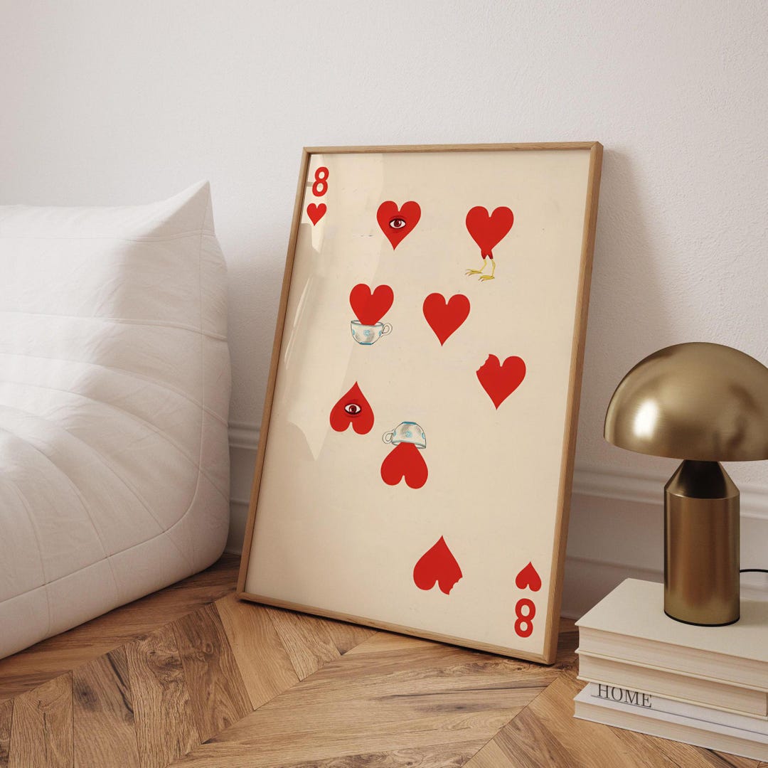 Modern Playing Card Art Print Whimsical Wall Art Minimalist Heart Print ...