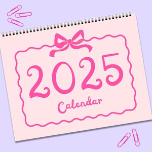 2025 Pink Pastel Wall Calendar, Coquette Preppy Decor, Cute Girly Dorm ...
