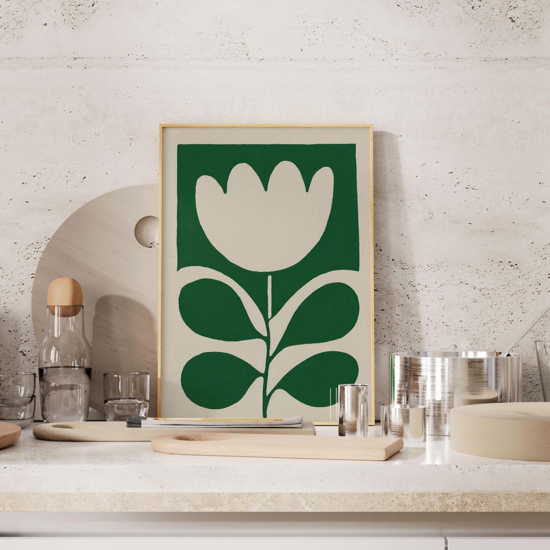 Green Tulip Print: Modern Botanical Art, Scandinavian Wall Decor - Etsy