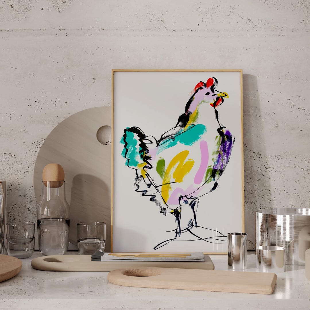 Colorful Abstract Chicken Art Print, Modern Whimsical Farm Animal ...