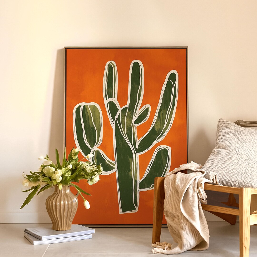 Burnt Orange Cactus Canvas Art: Modern Southwest Decor - Etsy