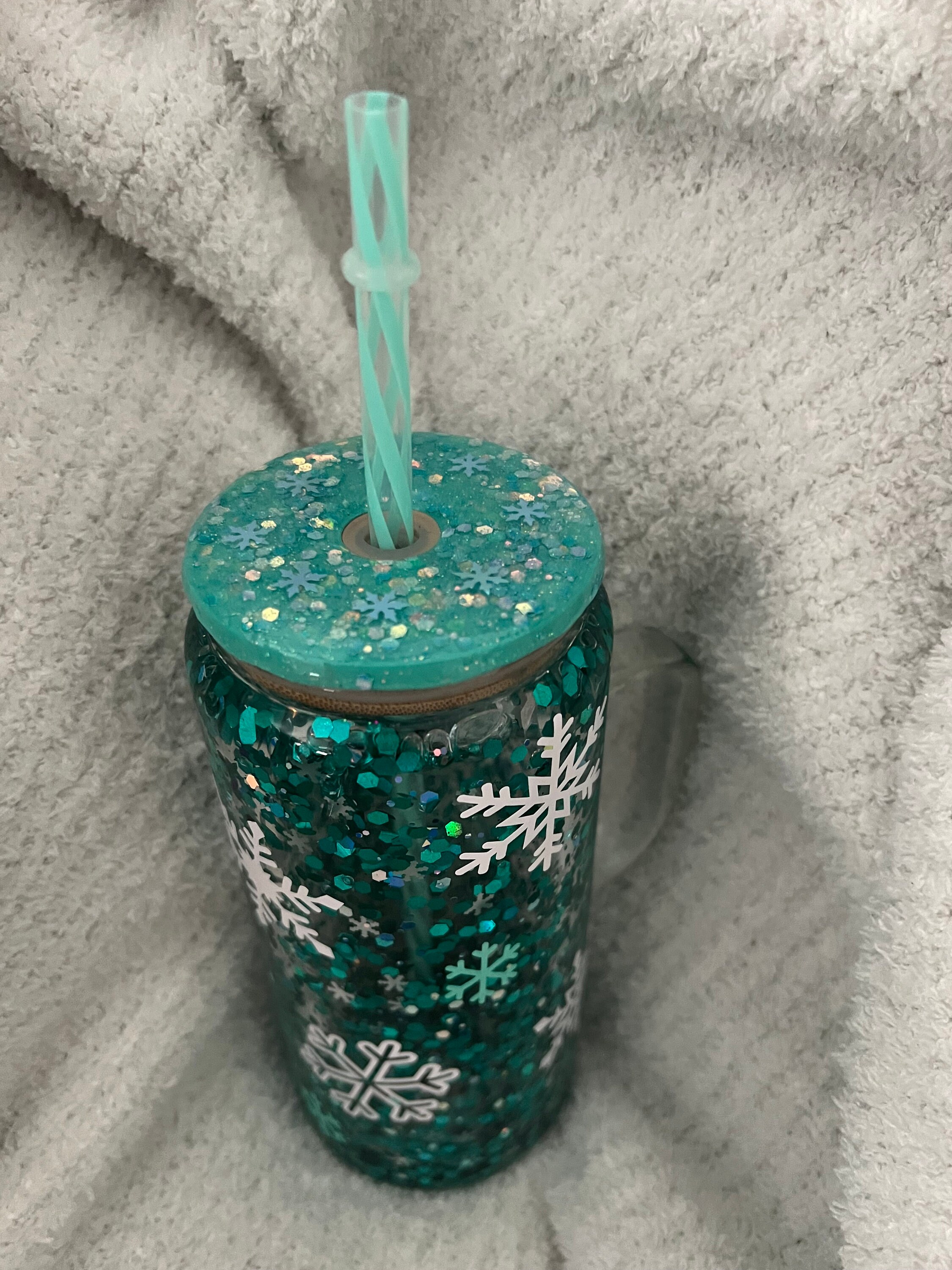 Snow Flake Tall Snow Globe Glass Can Mug - Etsy