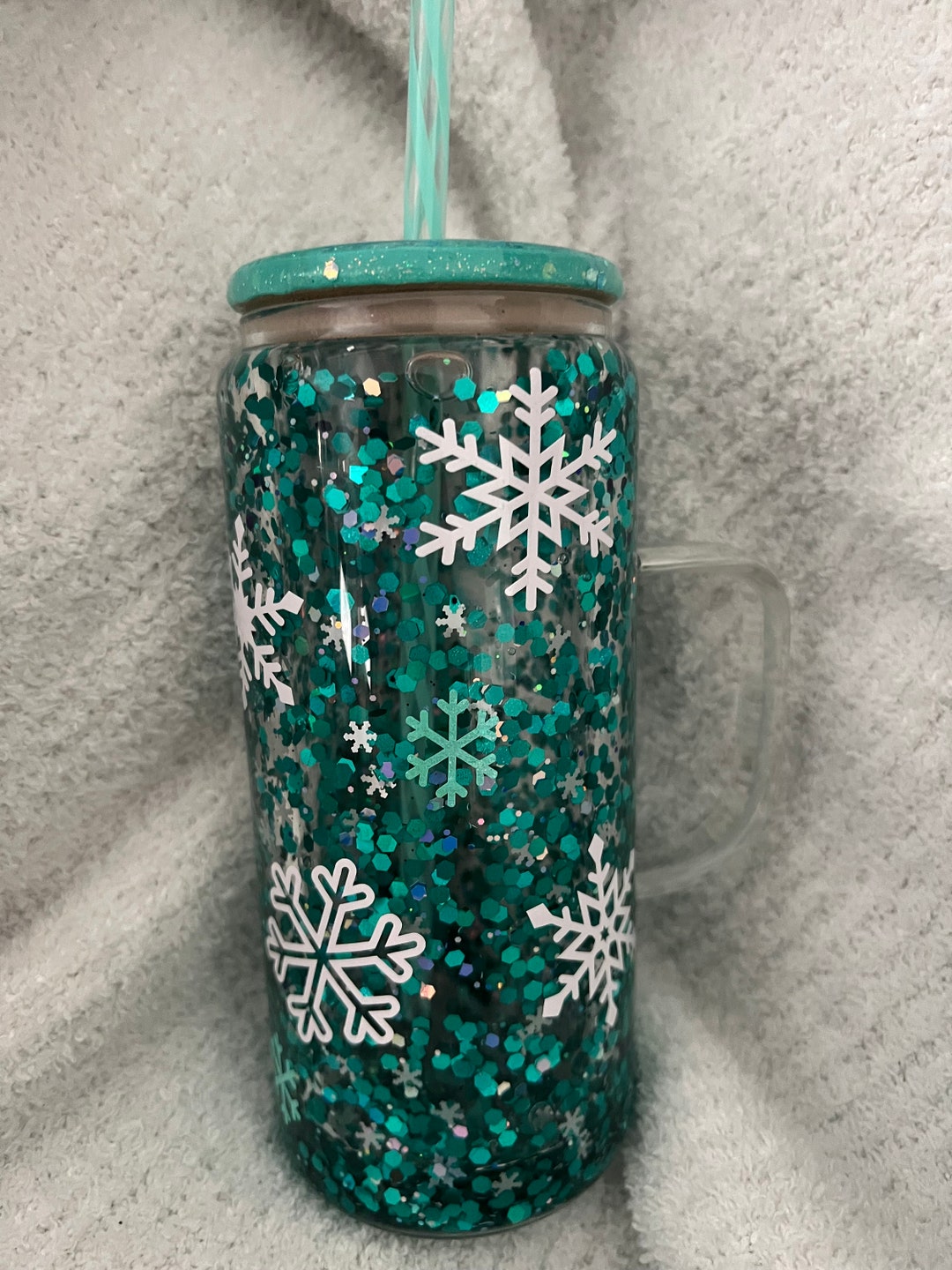 Snow Flake Tall Snow Globe Glass Can Mug - Etsy