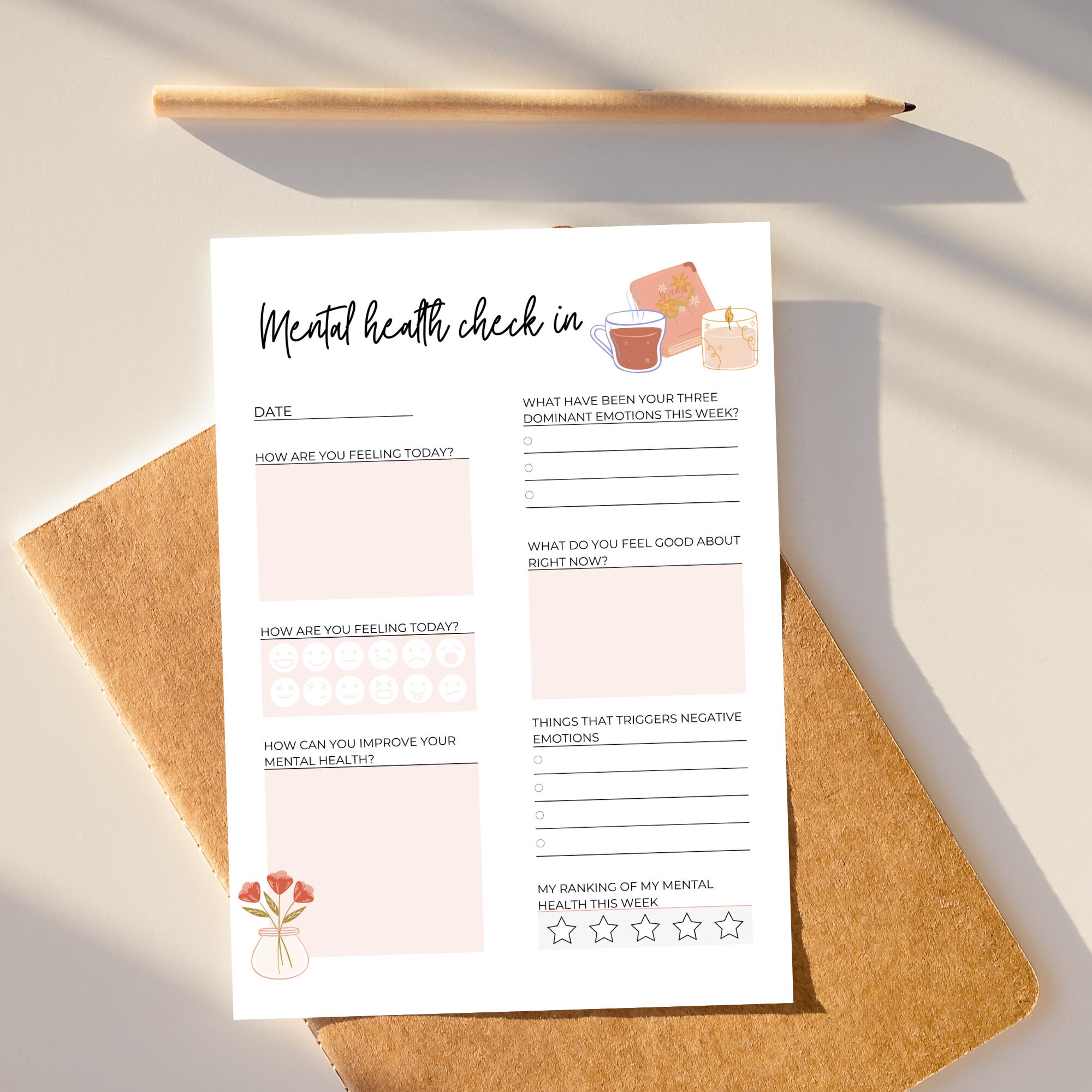 Mental Health Check in Printable, INSTANT DOWNLOAD, Mental Health ...