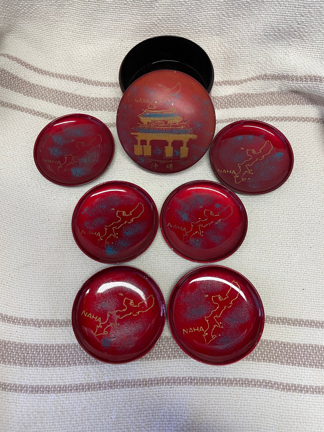 Vintage Japanese Lacquerware Coaster Set - Etsy
