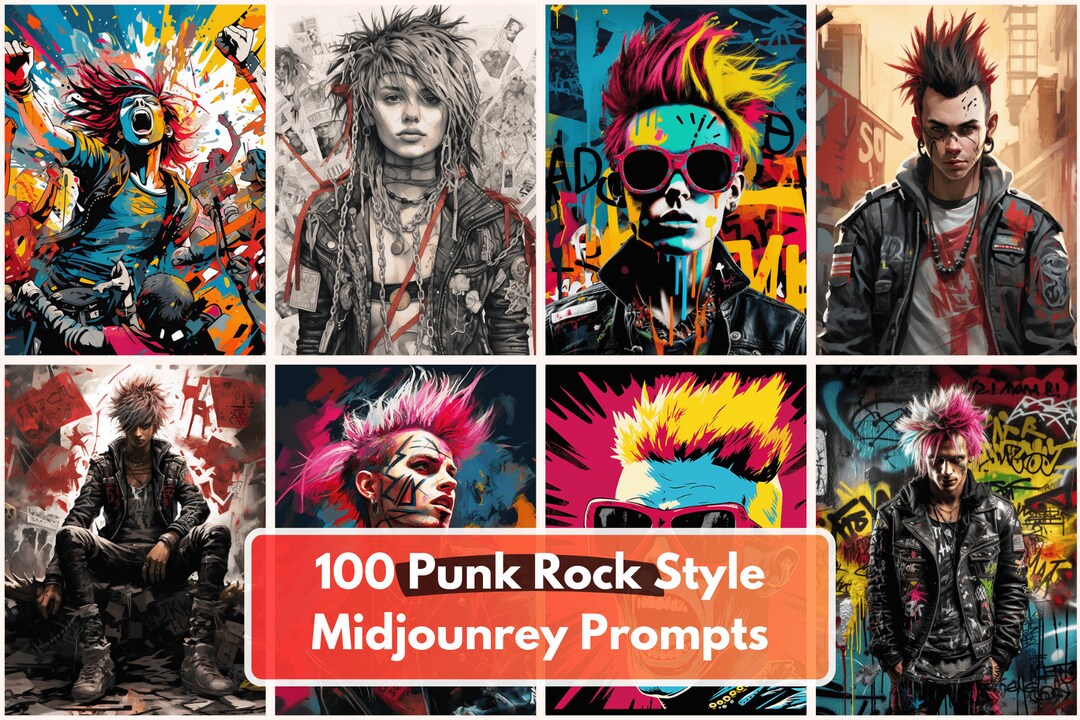 100 Midjourney Prompts AI | Punk Rock Design | AI Art Prompts | POD ...