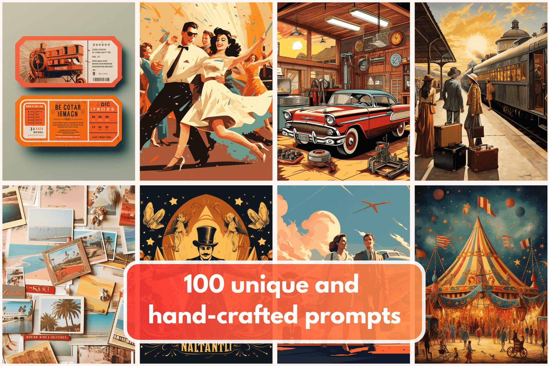 100 Midjourney Prompts AI Vintage Design AI Art Prompts POD Designs ...