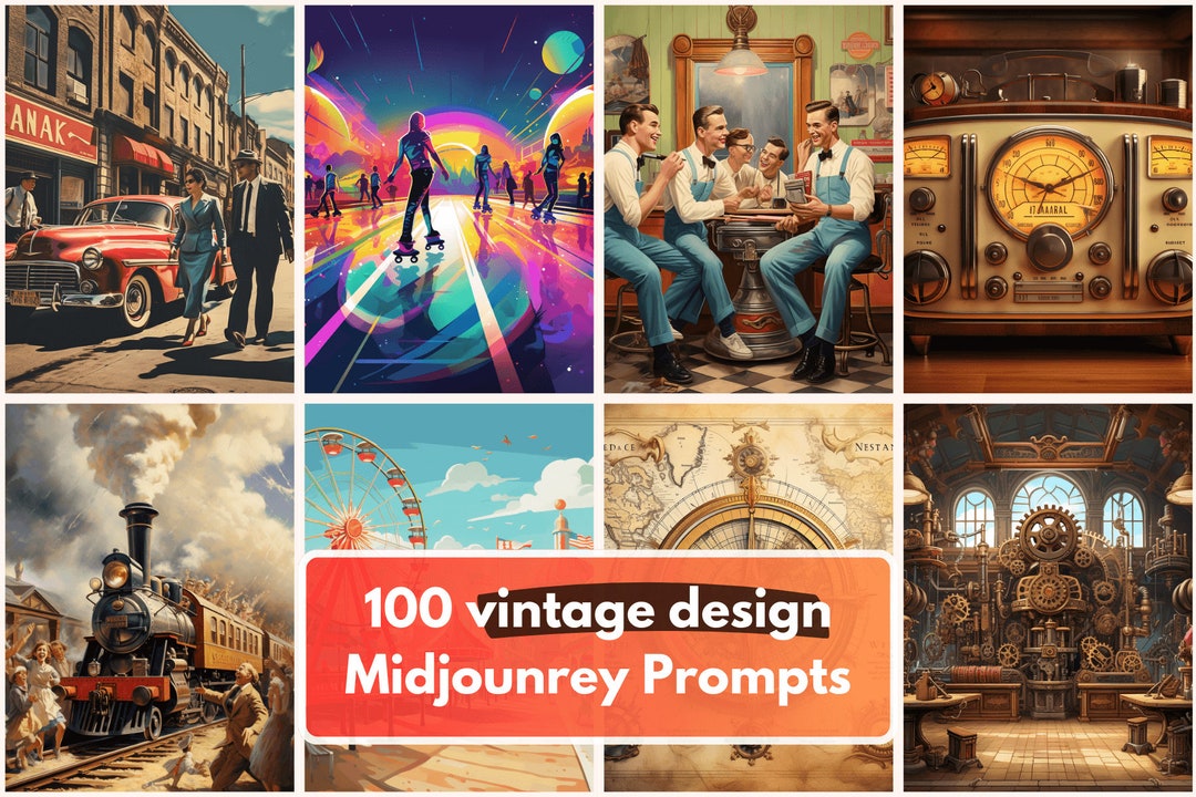 100 Midjourney Prompts AI Vintage Design AI Art Prompts POD Designs ...