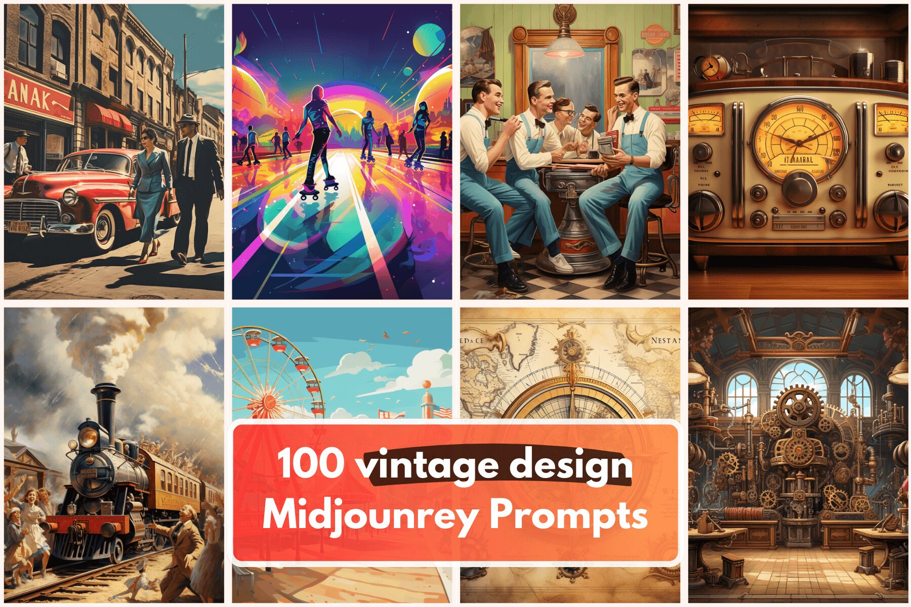 100 Midjourney Prompts AI Vintage Design AI Art Prompts POD Designs ...